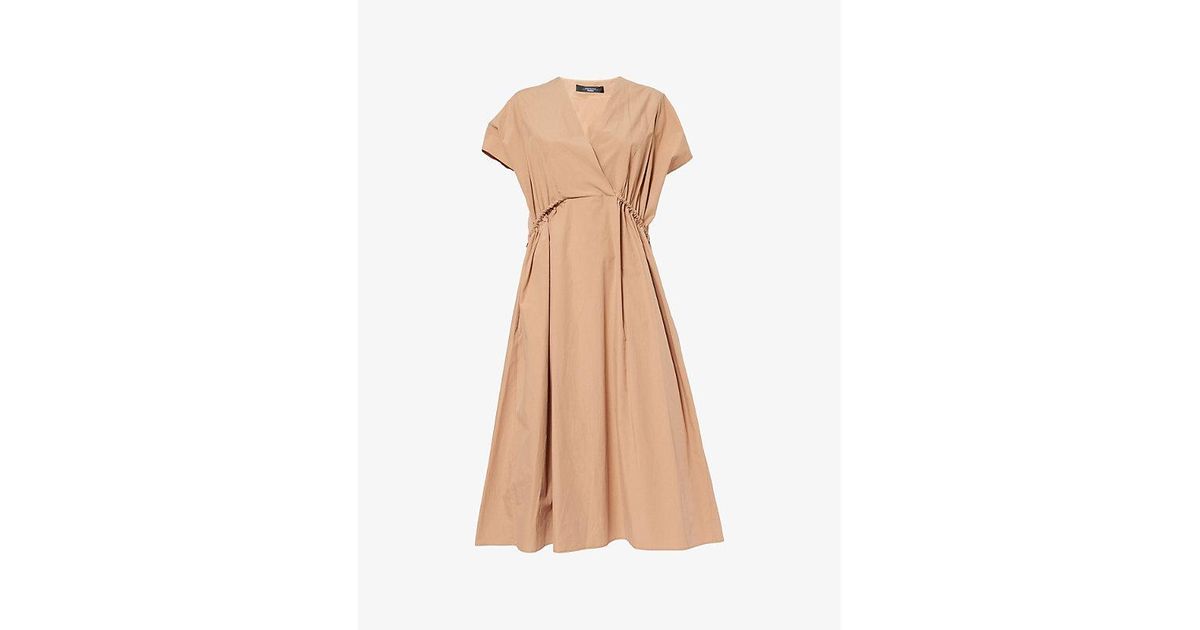 Weekend by Maxmara Blasone V-Neck Cotton-Poplin Midi Dress in Natural | Lyst