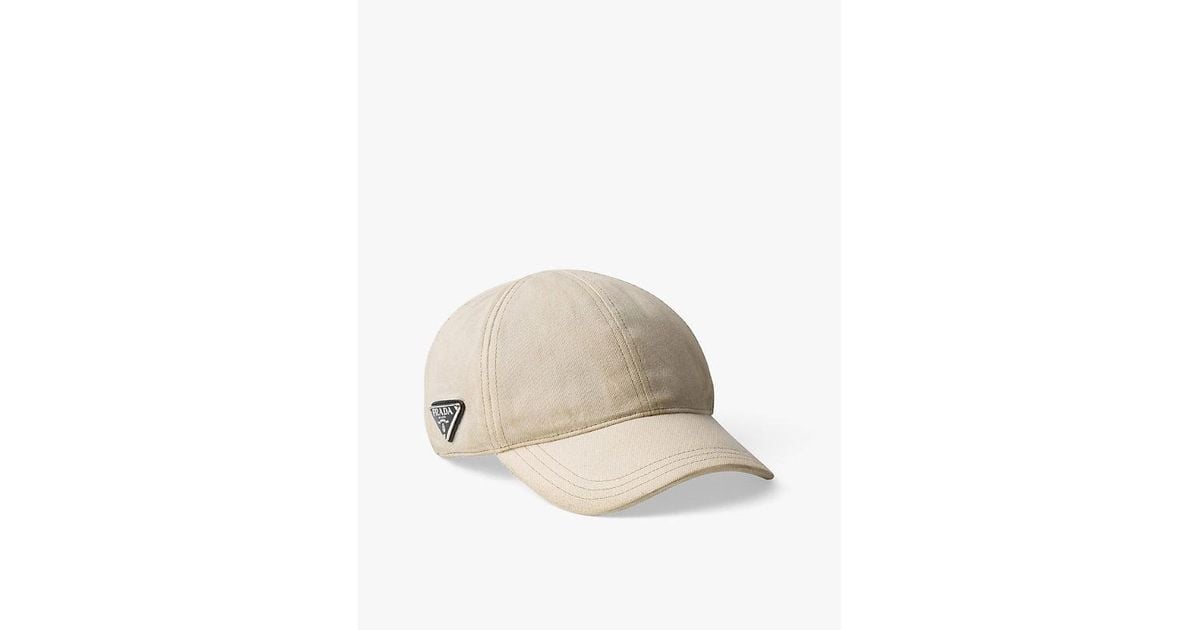 Prada Worn Bull Logo-Plaque Denim Baseball Cap in Natural | Lyst