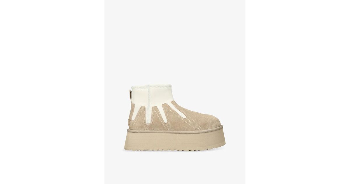 UGG Classic Mini Dipper Sunwave Suede And Woven Boots in Natural | Lyst