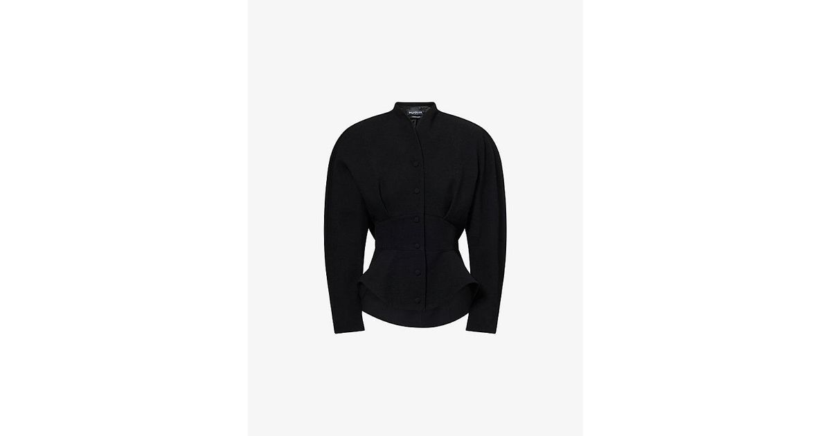 Mugler Textured Cinched-Waist Wool Jacket in Black | Lyst