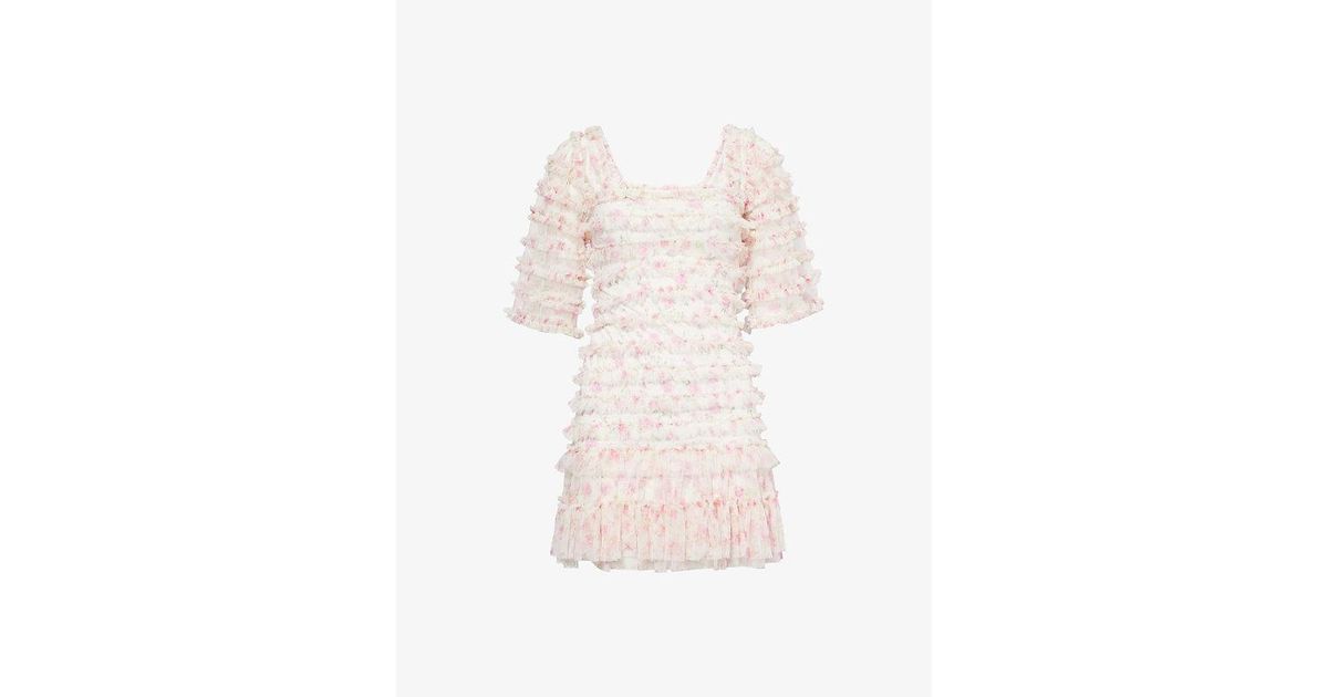 Needle & Thread Rose Ditsy Frilled Woven Mini Dress in Pink | Lyst