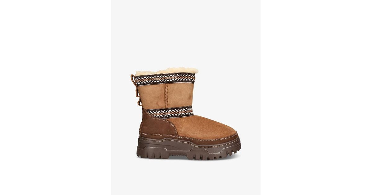 UGG Classic Mini Trailgrazer Suede And Shearling Ankle Boots in Brown ...