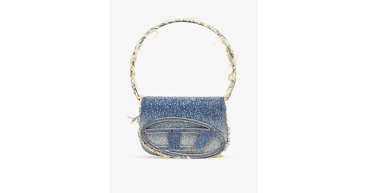 DIESEL 1Dr Iconic Crystal-Embellished Denim Shoulder Bag in Blue | Lyst UK