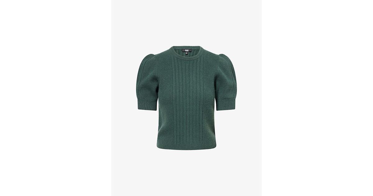 PAIGE Kato Puff-Sleeve Cashmere Top in Green | Lyst UK