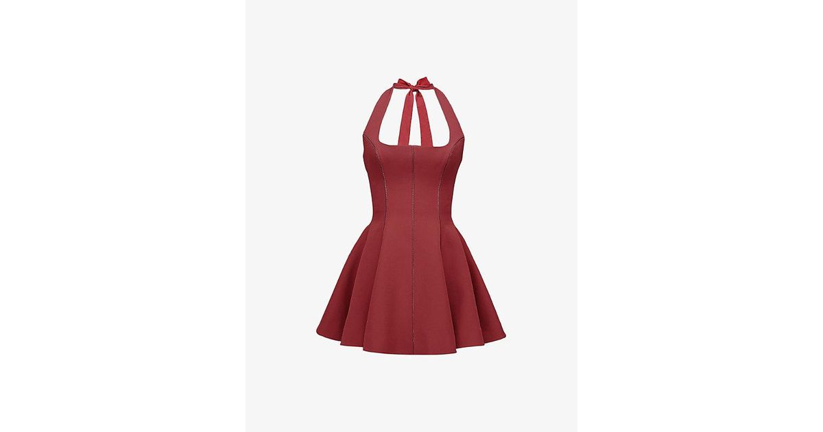 House Of Cb Loulette Halter-Neck Bow-Embellished Stretch-Crepe Mini ...