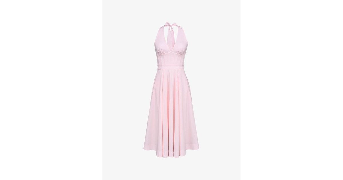 House Of Cb Allena Corset-Bodice Stretch-Cotton Midi Dress in Pink | Lyst