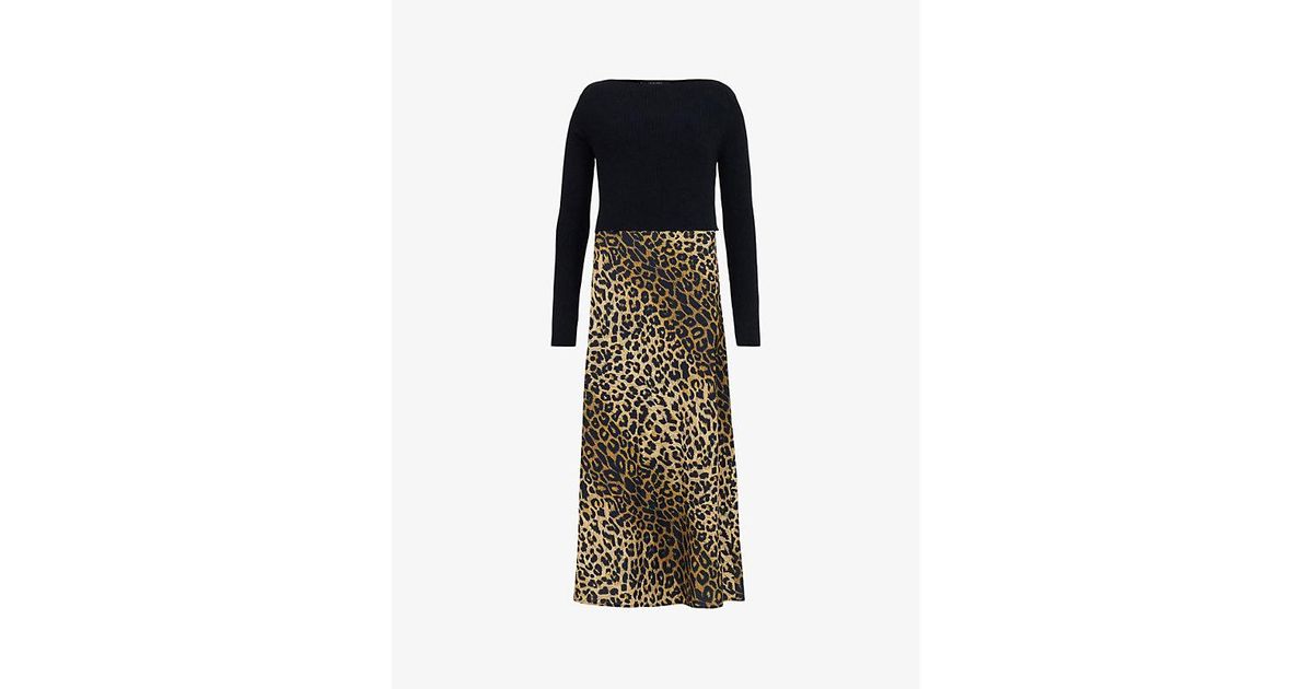 AllSaints Leopard Print 2-In-1 Hera Dress in Black | Lyst UK