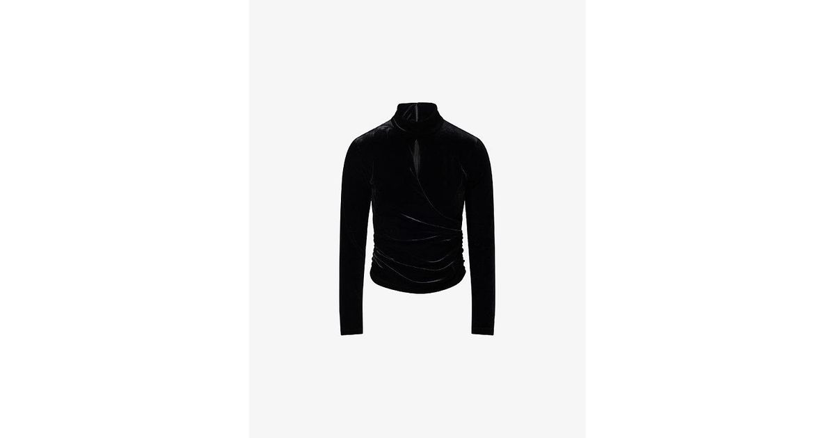 ME+EM Wrap-Front Cut-Out Velvet-Texture Top in Black | Lyst UK