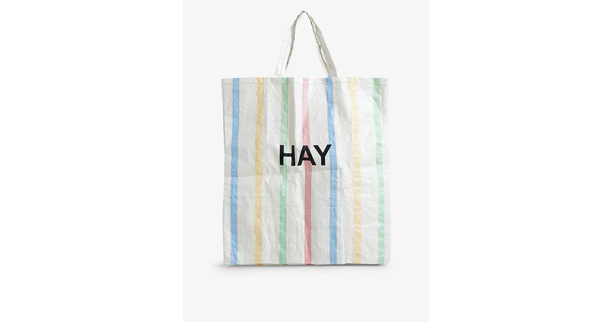 Hay Candy Stripe Xl Plastic Shopping Bag in White | Lyst