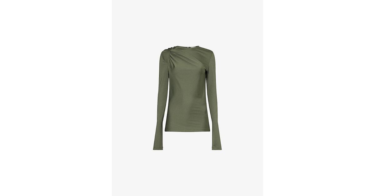 Victoria Beckham Twist Armhole Long-Sleeve Satin Top in Green | Lyst UK