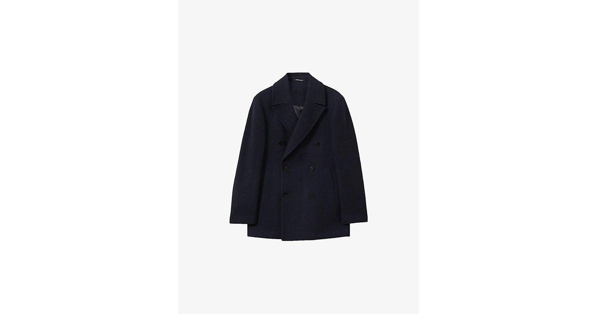 Reiss Herringbone Bergamo Double-Breasted Wool-Blend Jacket in Blue for ...