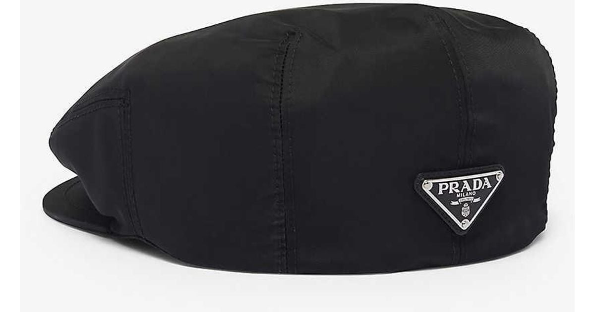 Prada Triangle-plaque Re-nylon Beret Hat in Black for Men | Lyst UK