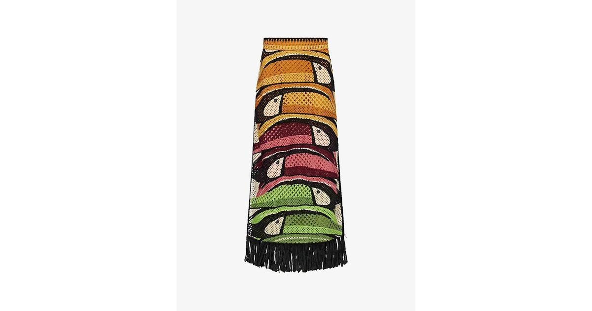 FARM Rio Abstract Crochet Knitted Maxi Skirt in Green | Lyst
