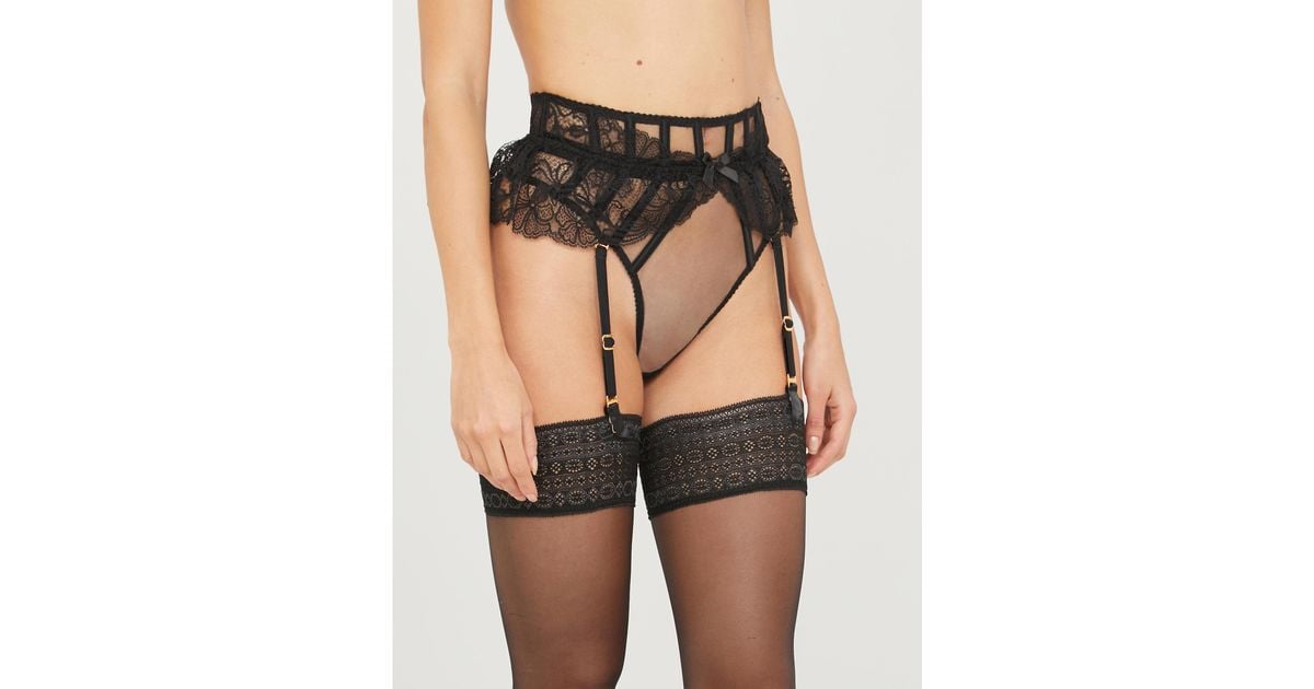Agent Provocateur Rozlyn Mesh And Lace Suspender Thong In Black Lyst