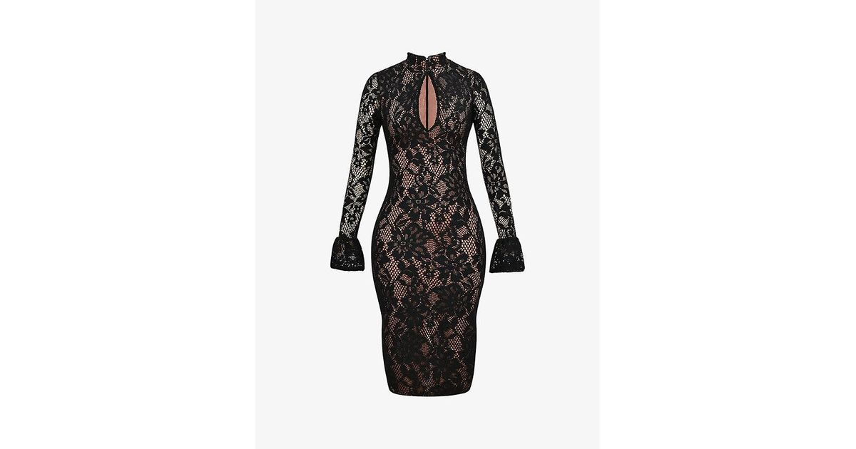 House Of Cb Pierette Keyhole-Neck Stretch-Lace Midi Dress in Black | Lyst