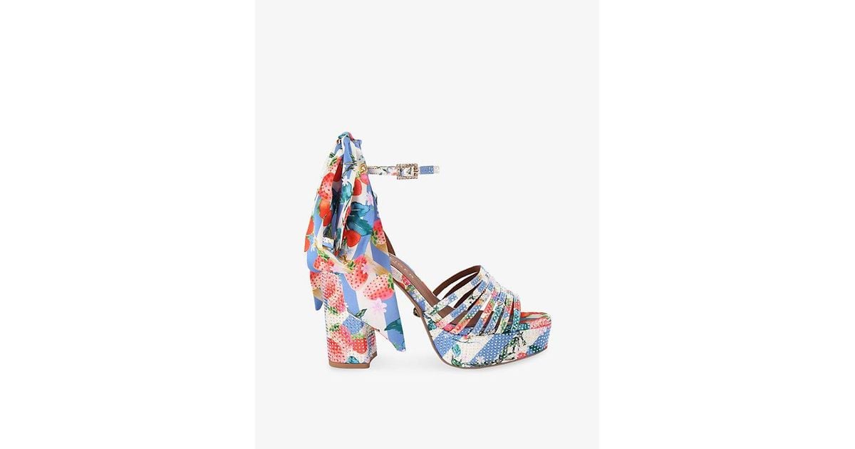 Kurt Geiger Pierra Ankle-Tie Woven Platform Heels in Blue | Lyst