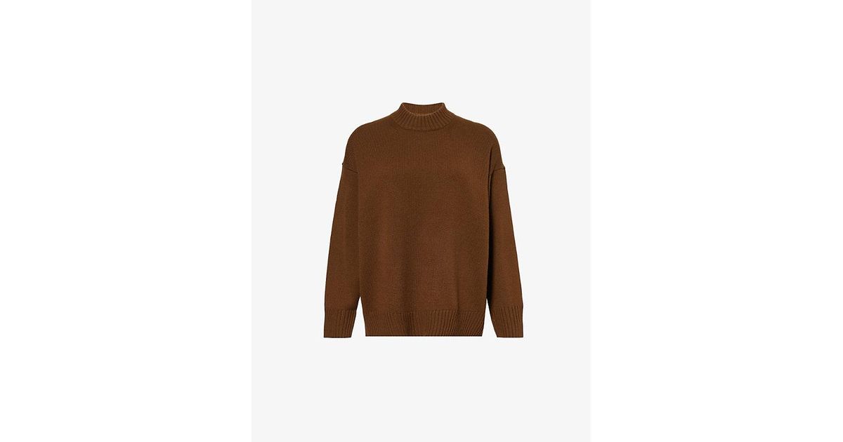 FRAME Oversized Crewneck Cashmere-Knit Jumper in Brown | Lyst