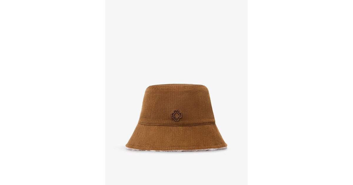 Maje Reversible Corduroy And Faux-Shearling Bucket Hat in Brown | Lyst