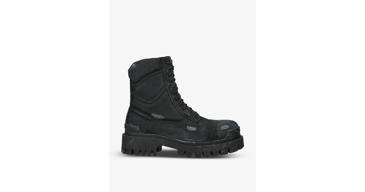 Balenciaga Strike Distressed Leather Platform Ankle Boots in Black for Men | Lyst