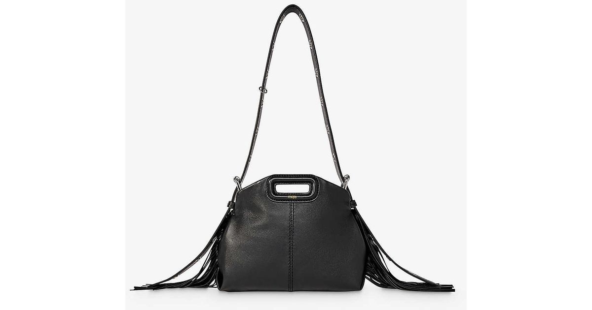 Maje Miss M Mini Logo-Embossed Leather Shoulder Bag in Black | Lyst