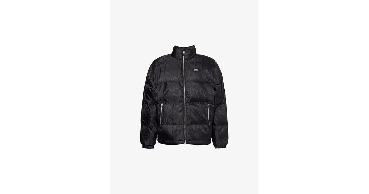 Lacoste Monogram-Print Padded Shell Puffer Jacket in Black for Men ...