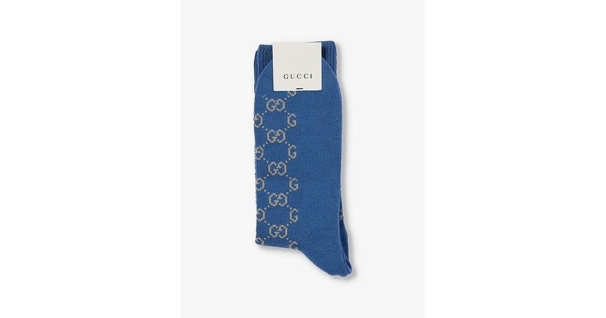 Gucci Monogram-pattern Stretch-cotton Sock in Blue | Lyst