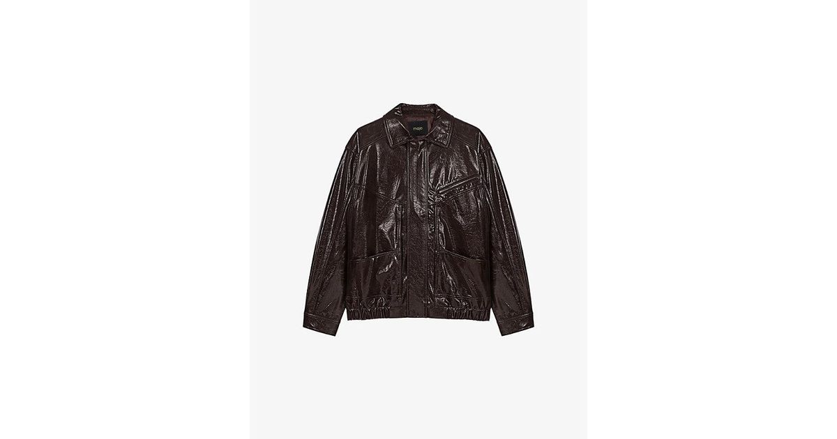 Maje Cracked Relaxed-Fit Faux-Leather Jacket in Brown | Lyst UK