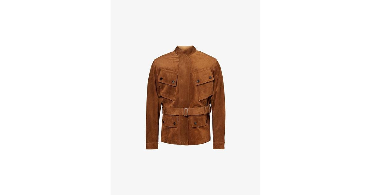 dunhill Funnel-Neck Flap-Pocket Regular-Fit Suede Jacket in Brown for ...