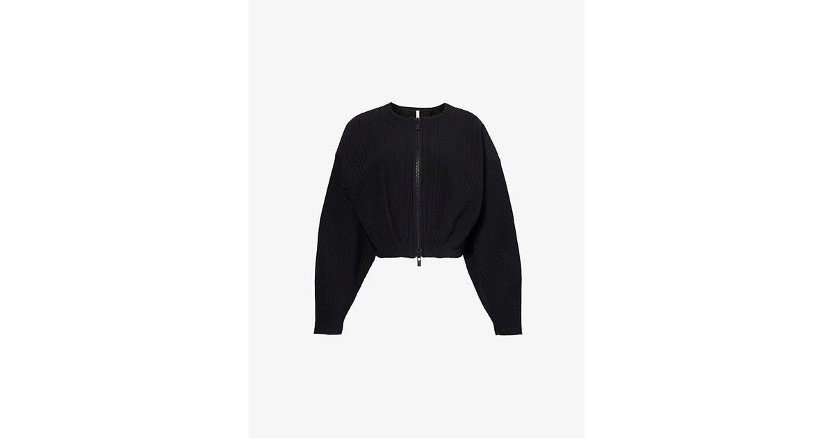 CFCL Hypha Cropped Pintuck-Knit Bomber Jacket in Black | Lyst