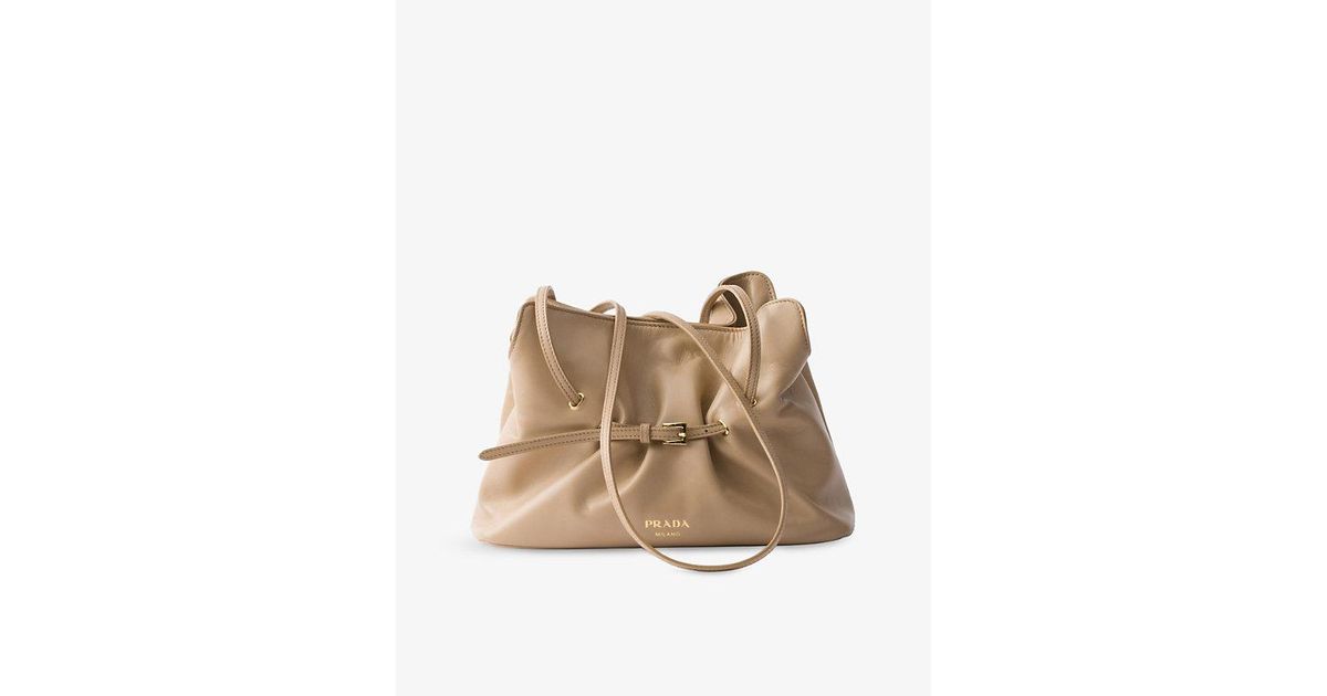 Prada Small Dada Leather Shoulder Bag in Natural | Lyst