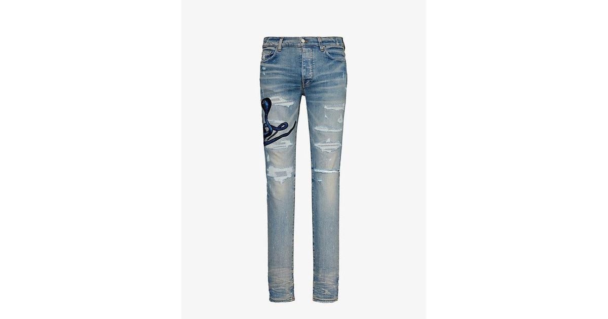 Amiri Clay Snake-Patch Slim-Fit Tapered Stretch-Denim Jeans in Blue for ...