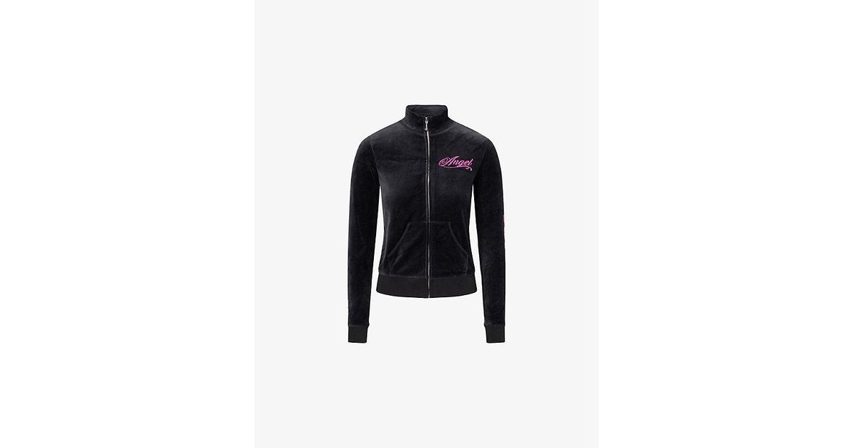 Juicy Couture Juicy Angel Logo-Print Velour Track Top in Black | Lyst