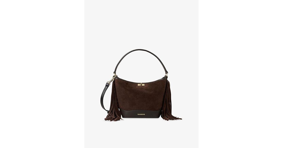 Sandro Tangoso Fringed Suede Bucket Bag in Brown | Lyst