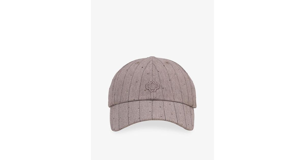 Maje Rhinestone-Embellished Logo Knitted Baseball Cap in Brown | Lyst UK
