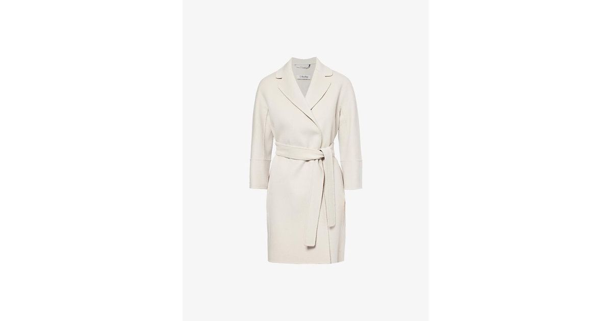 Max Mara Arona Belted Relaxed-Fit Wool Coat in White | Lyst