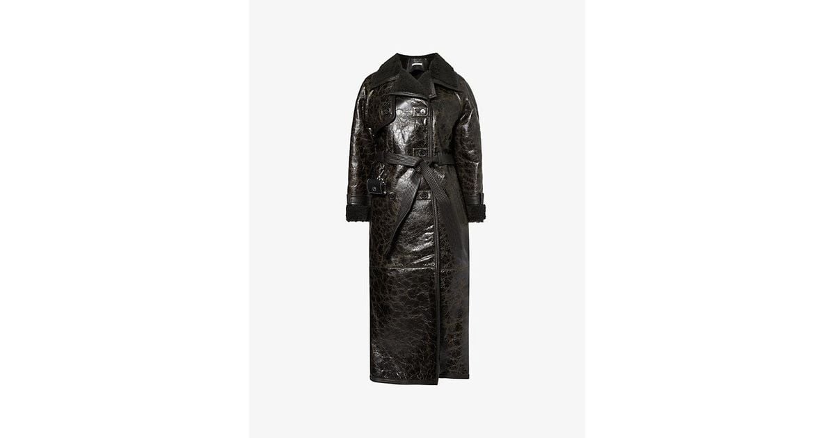 Saks Potts Alexa Distressed Shearling Trench Coat in Black | Lyst