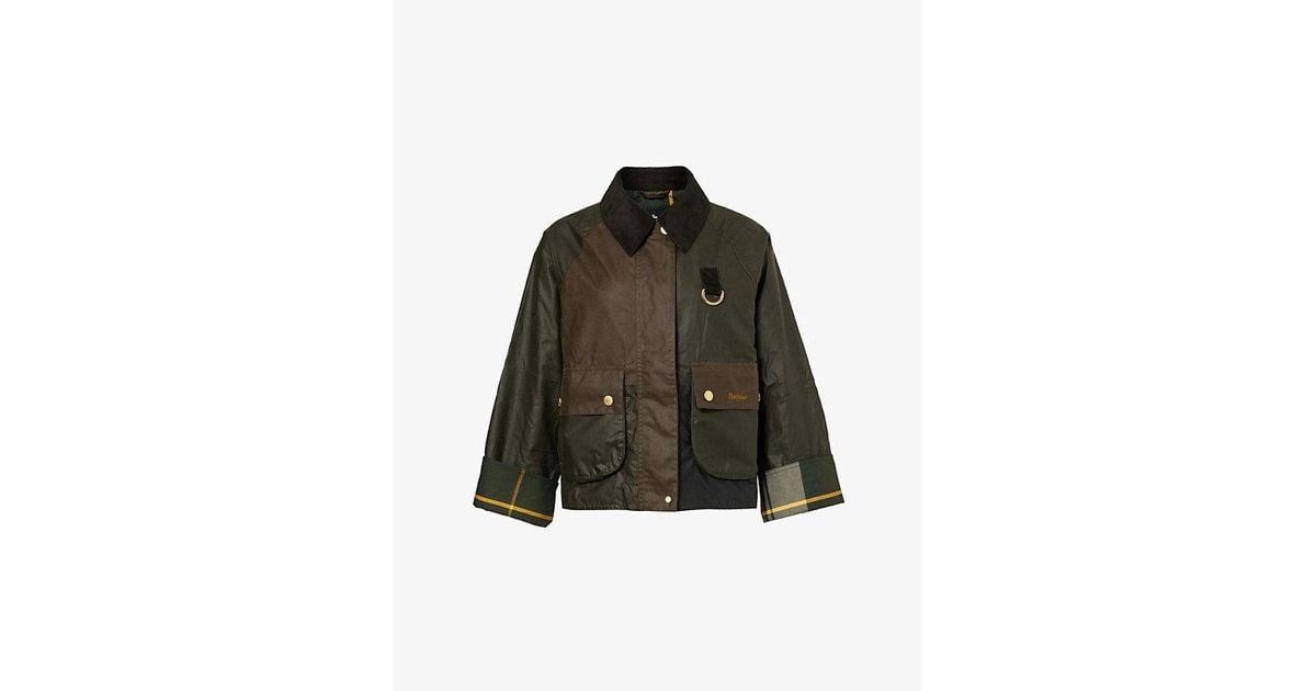 Barbour Alma Colour-Block Waxed Cotton Jacket in Green | Lyst