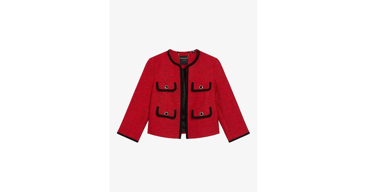 Ted Baker Olivan Open-front Textu Boucle Jacket in Red | Lyst