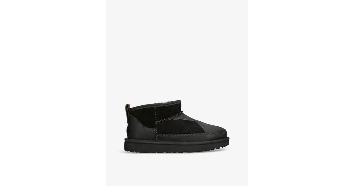 UGG Classic Ultra Mini Patchwork Re-Imagined Suede Boots in Black | Lyst