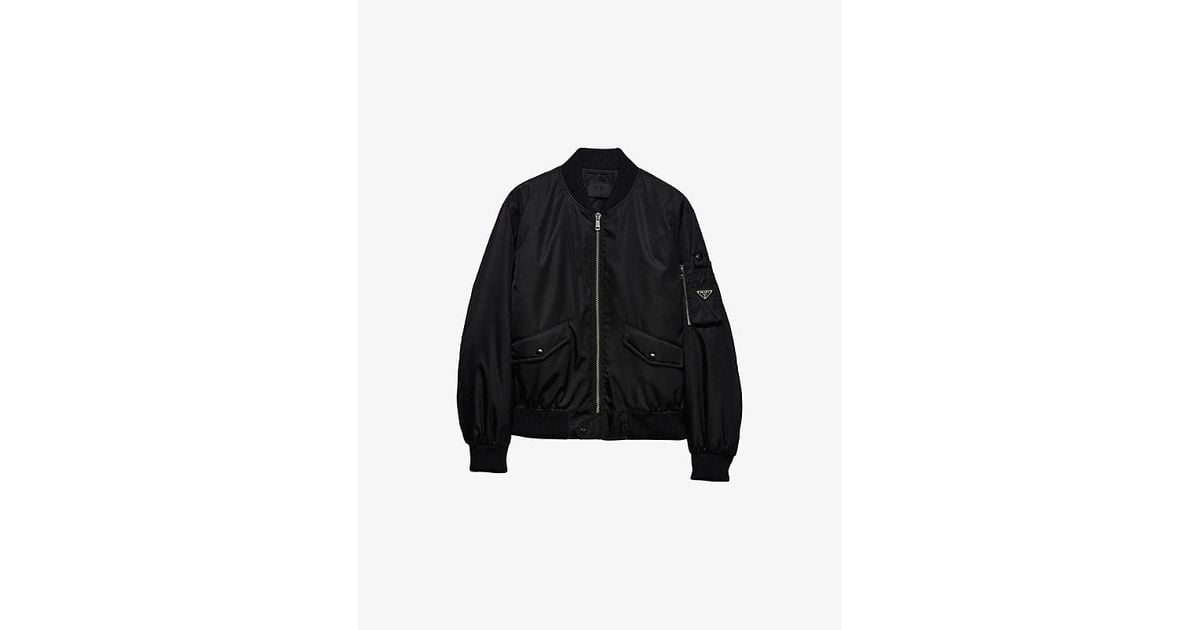 Prada Re-Nylon Shell Bomber Jacket in Black | Lyst