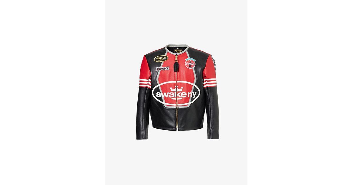 AWAKE NY X Coca-Cola Vanson Patches Regular-Fit Leather Jacket in Red ...