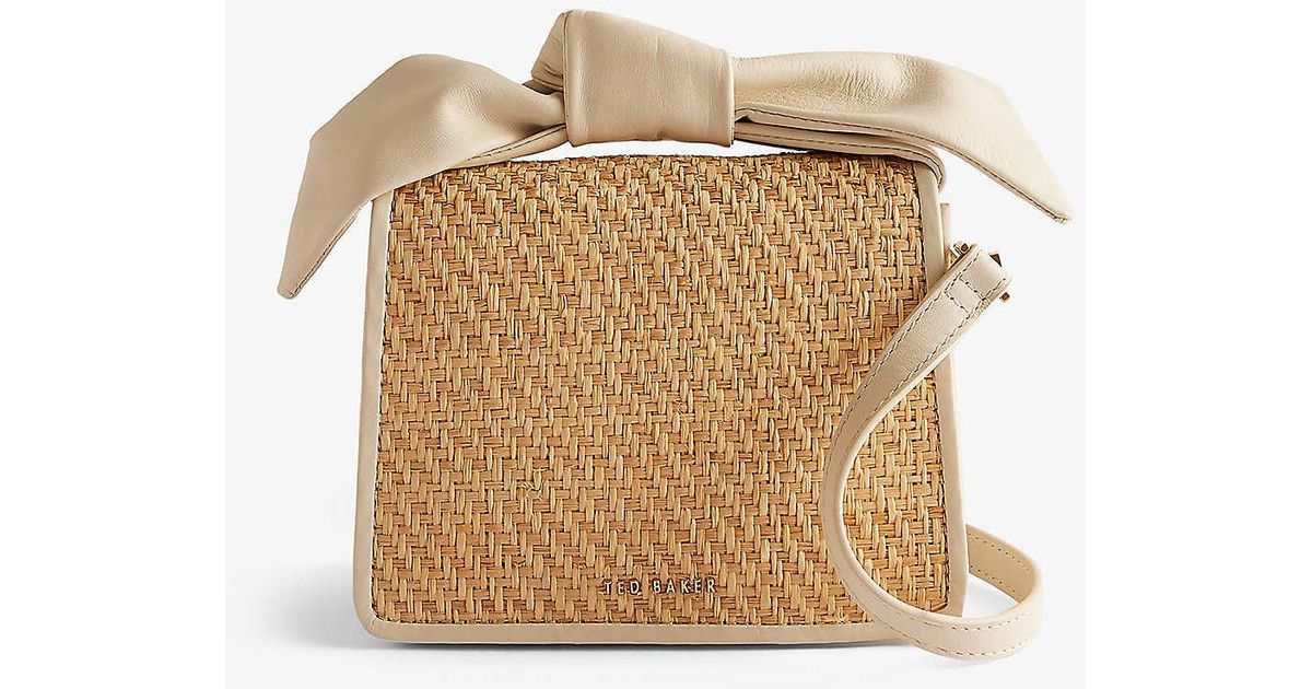 Ted Baker Niyahna Bow-embellished Leather And Faux-raffia Cross-body ...