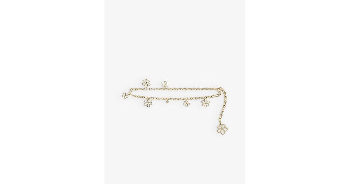 Maje Flower-Embellished-Tone Brass Chain Belt in White | Lyst