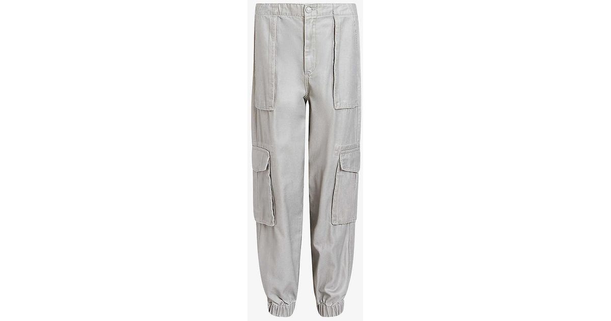AllSaints Sage Freda Tapered-Leg High-Rise Coated Trousers in Grey ...