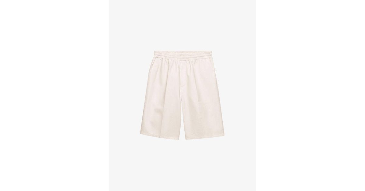 Prada Triangle-Logo Relaxed Leather Bermuda Shorts in Natural for Men ...