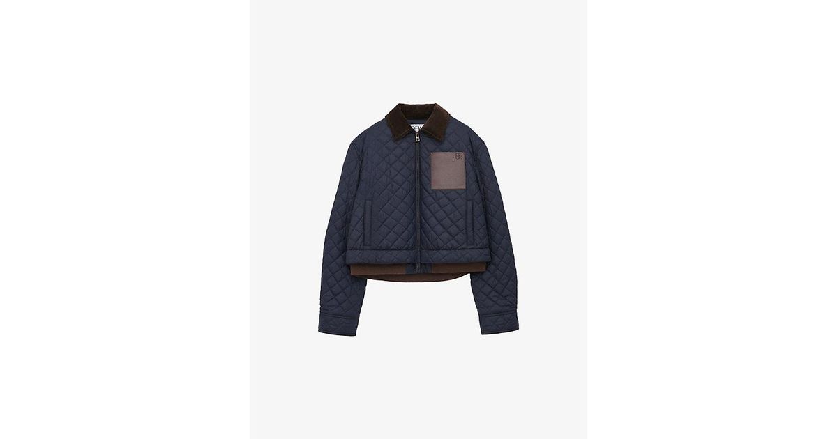Loewe Contrast-Collar Logo-Patch Quilted Jacket in Blue | Lyst UK