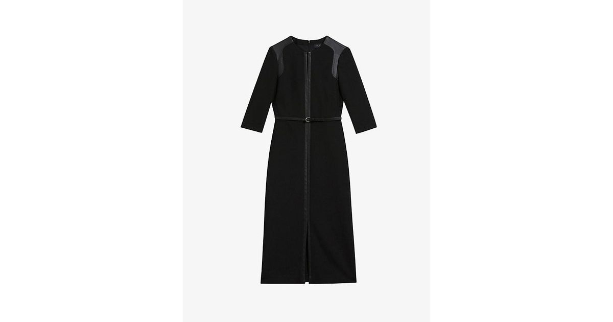 Ted Baker Halleid Belted Stretch Woven Midi Dress In Black Lyst
