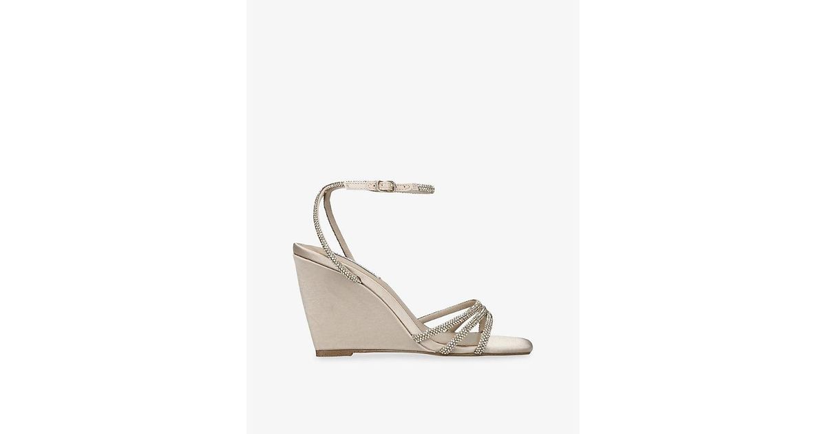 Steve Madden Aubri Satin Wedge Sandals in White | Lyst