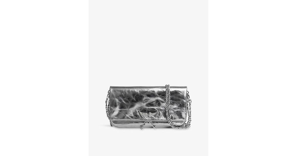 Zadig & Voltaire Rock Vintage Leather Clutch in Gray | Lyst