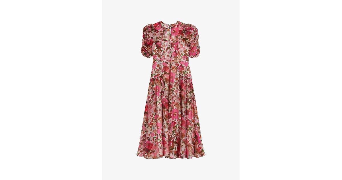 Ted Baker Botani Floral-print Woven Midi Dress in Red | Lyst